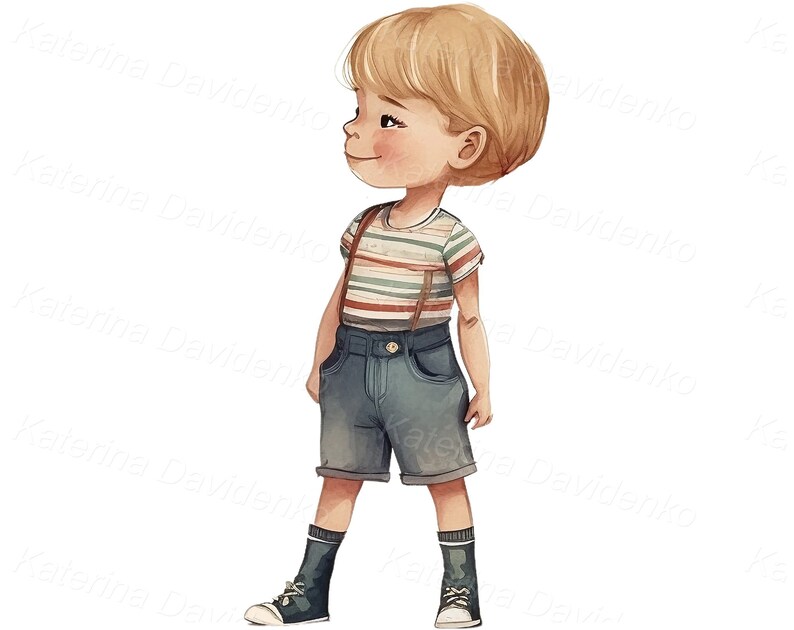 Cute Little Preschooler Kids, Isolated Cartoon Watercolor Children in ...