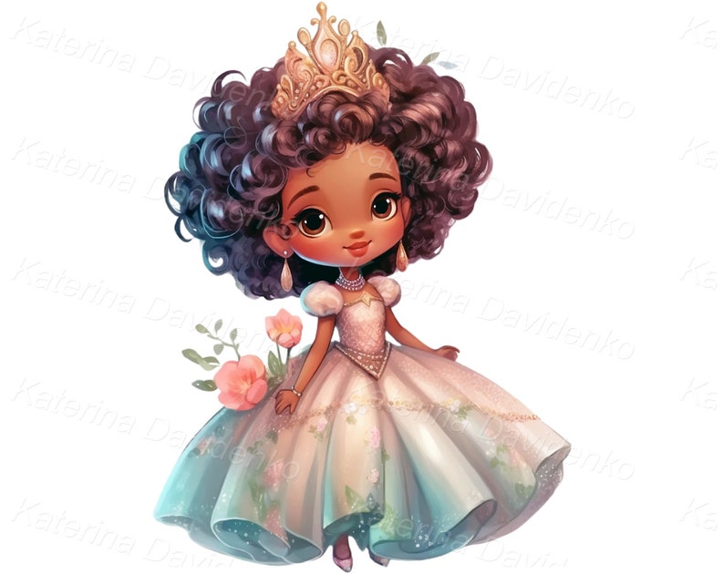 Cartoon Princess PNG Clipart Set, Cute Little Girls in Princess Dresses ...
