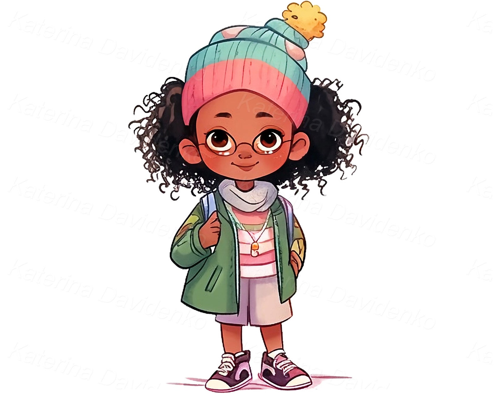 Happy Little School Girl Standing With Backpack PNG Clipart Isolated ...