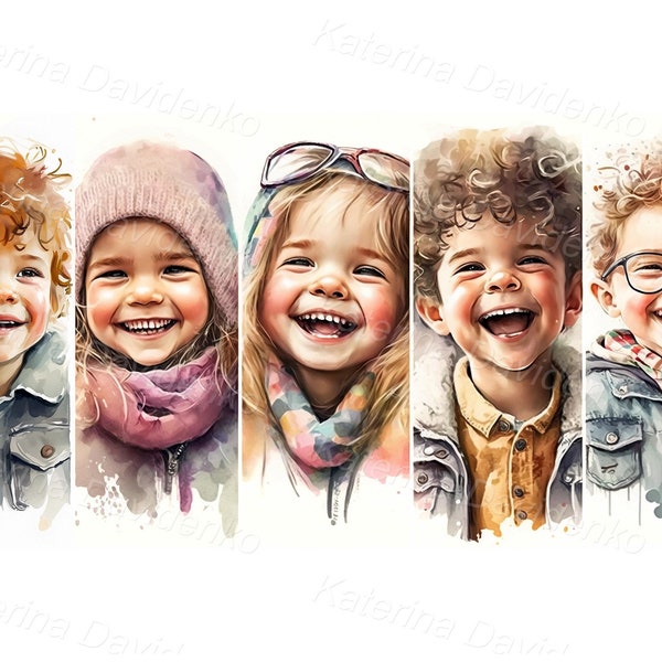 Cute Cartoon Kids With Different Hairstyles and Clothes Standing in a ...