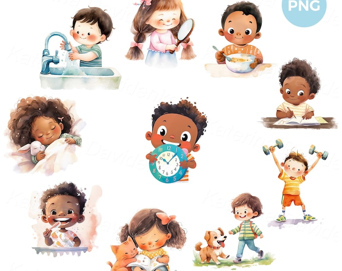Daily Routine Clipart, 14 PNG Clipart, Daily Routine Activities of Cute ...