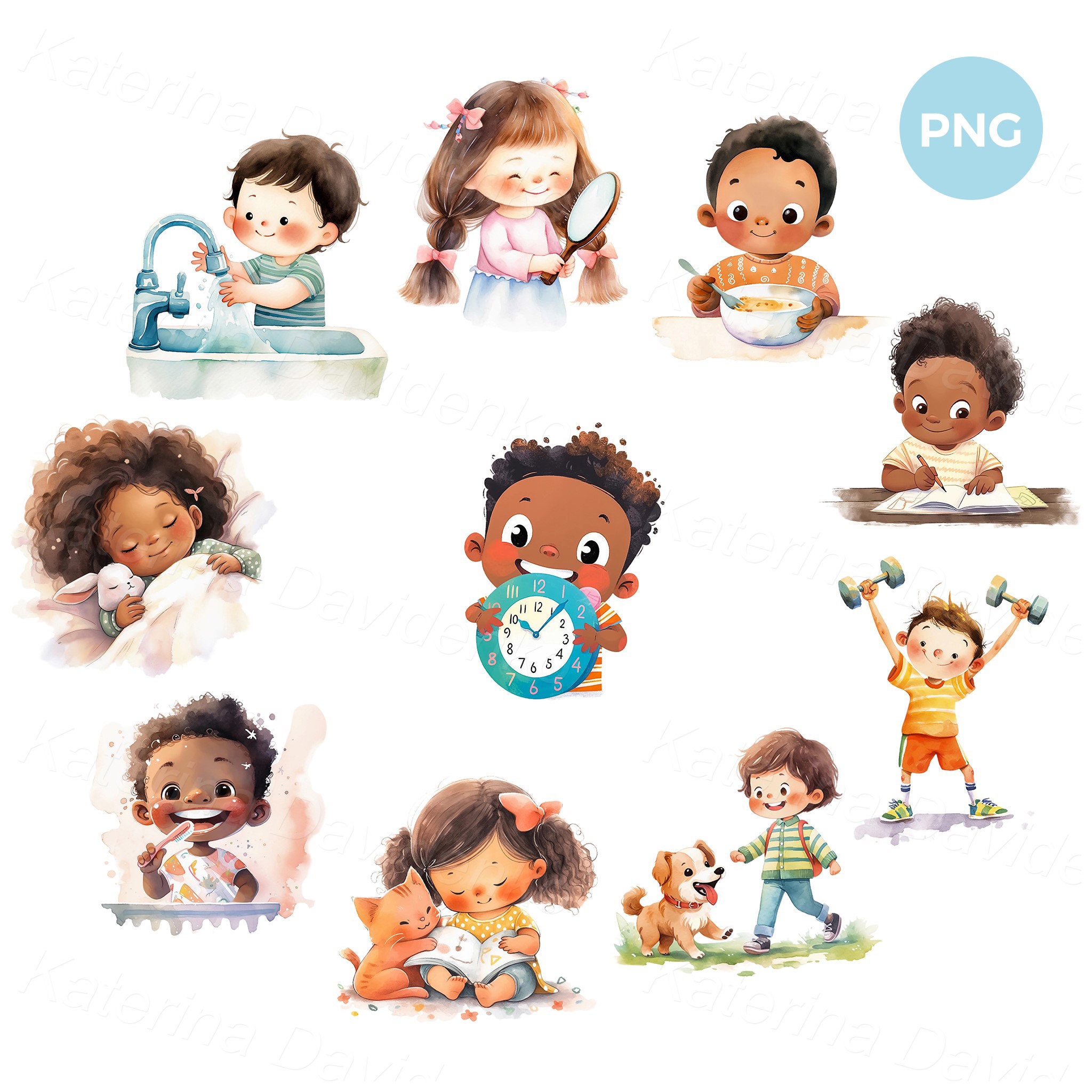 Cute Little Kids Daily Routine, Regime PNG Clipart. Cartoon Children ...