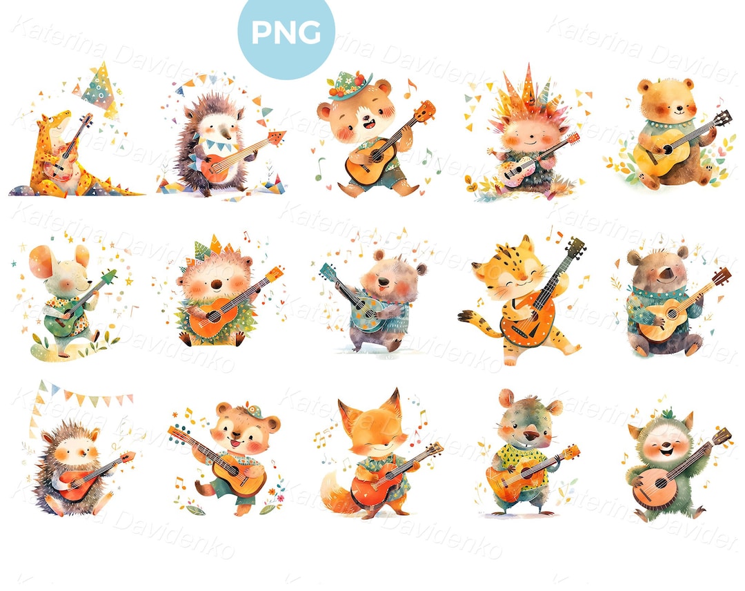 Cute Cartoon Animals Playing Guitars and Singing Songs. Animals ...