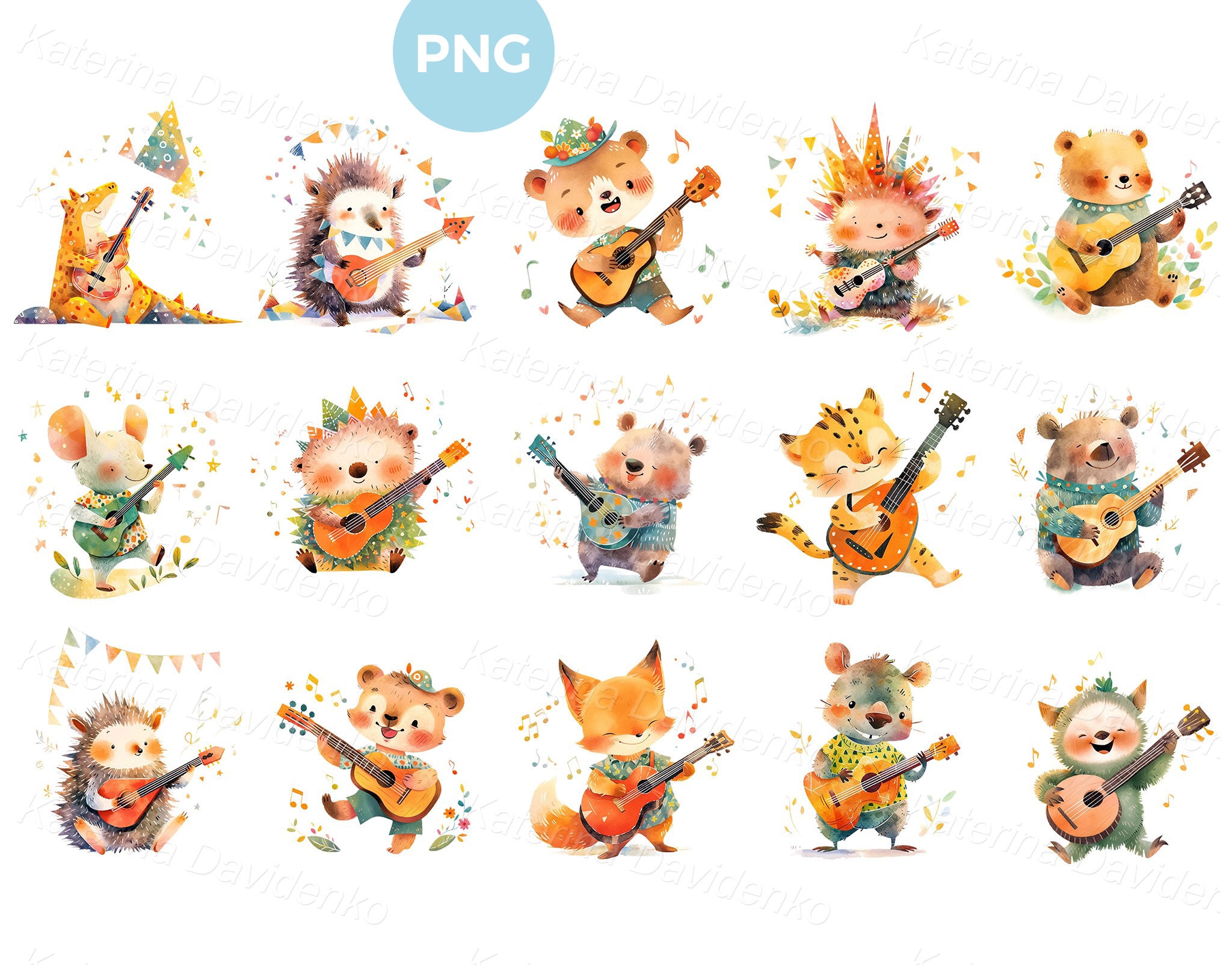 Cute Cartoon Animals Playing Guitars and Singing Songs. Animals ...