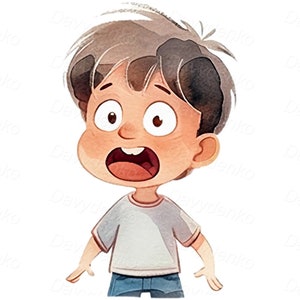 Big PNG Set of Watercolor Kids Clipart Children Face Expressions Kids ...