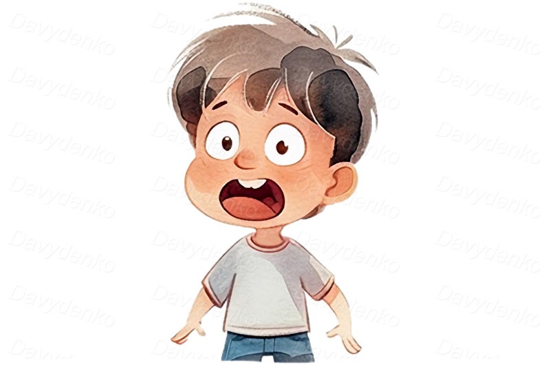 Big PNG Set of Watercolor Kids Clipart Children Face Expressions Kids ...