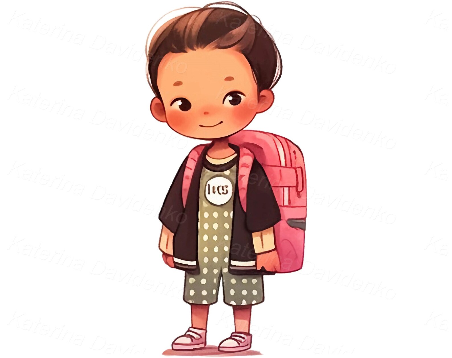Set of Cartoon Multinational Schoolgirls With Backpacks. Cute Little ...