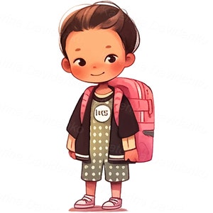 Set of Cartoon Multinational Schoolgirls With Backpacks. Cute Little ...