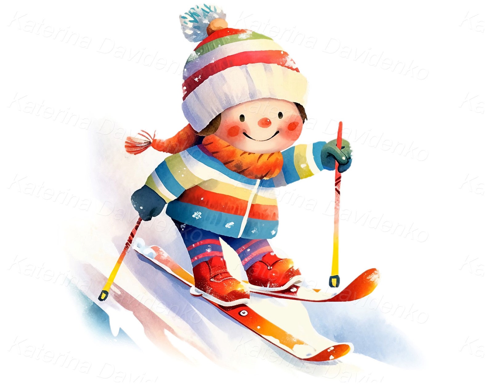 Cartoon Children Doing Different Sport Activities, Watercolor Cartoon ...