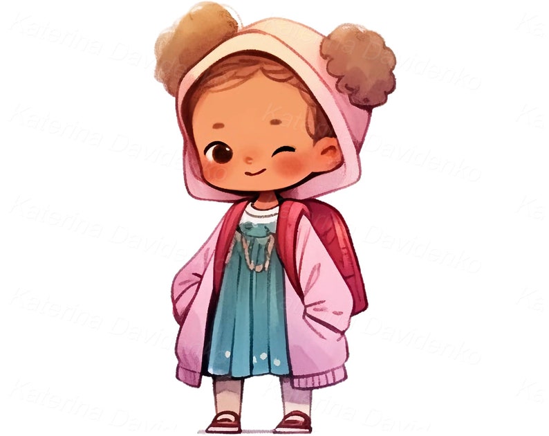 Cartoon Clipart Set of School Kids With Backpacks, Boys and Girls in ...