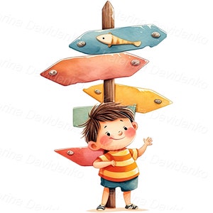 Set Cartoon Clipart Little Kids With Different Symbol Signs and Objects ...