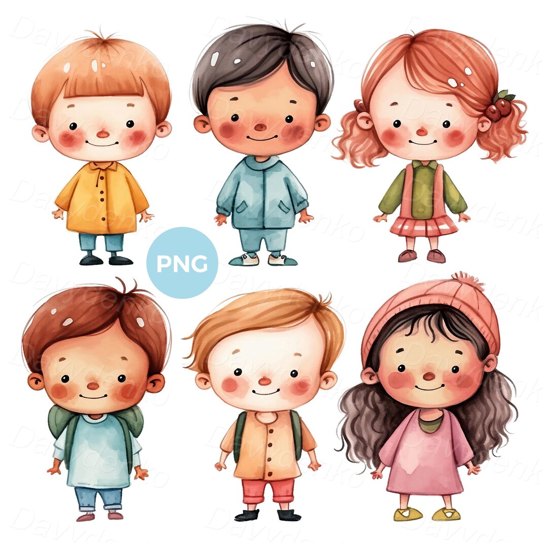 Cartoon Kindergarten Kids, Isolated PNG Children Clipart. Cute Little ...