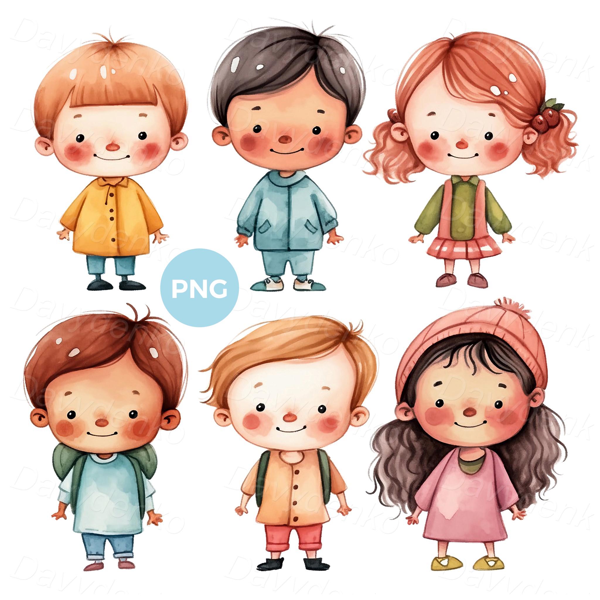 Cartoon Kindergarten Kids, Isolated PNG Children Clipart. Cute Little ...