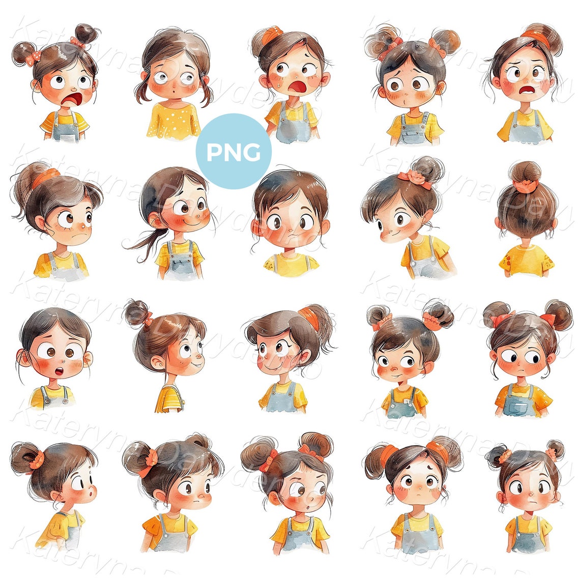 Collection of Face Expressions of Cute Little Cartoon Girl Clipart. Set ...
