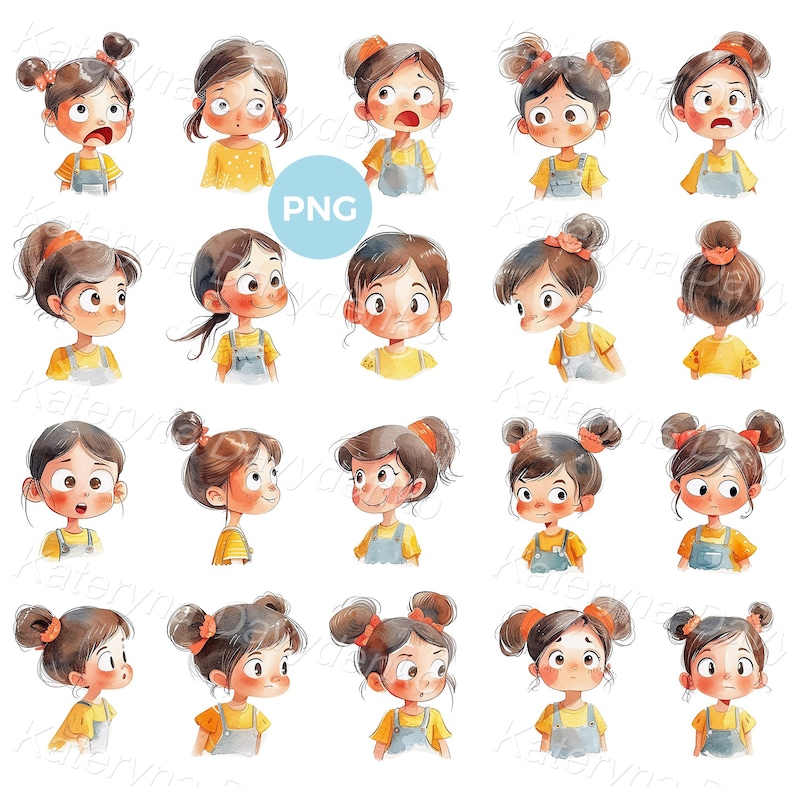 Collection of Face Expressions of Cute Little Cartoon Girl Clipart. Set ...