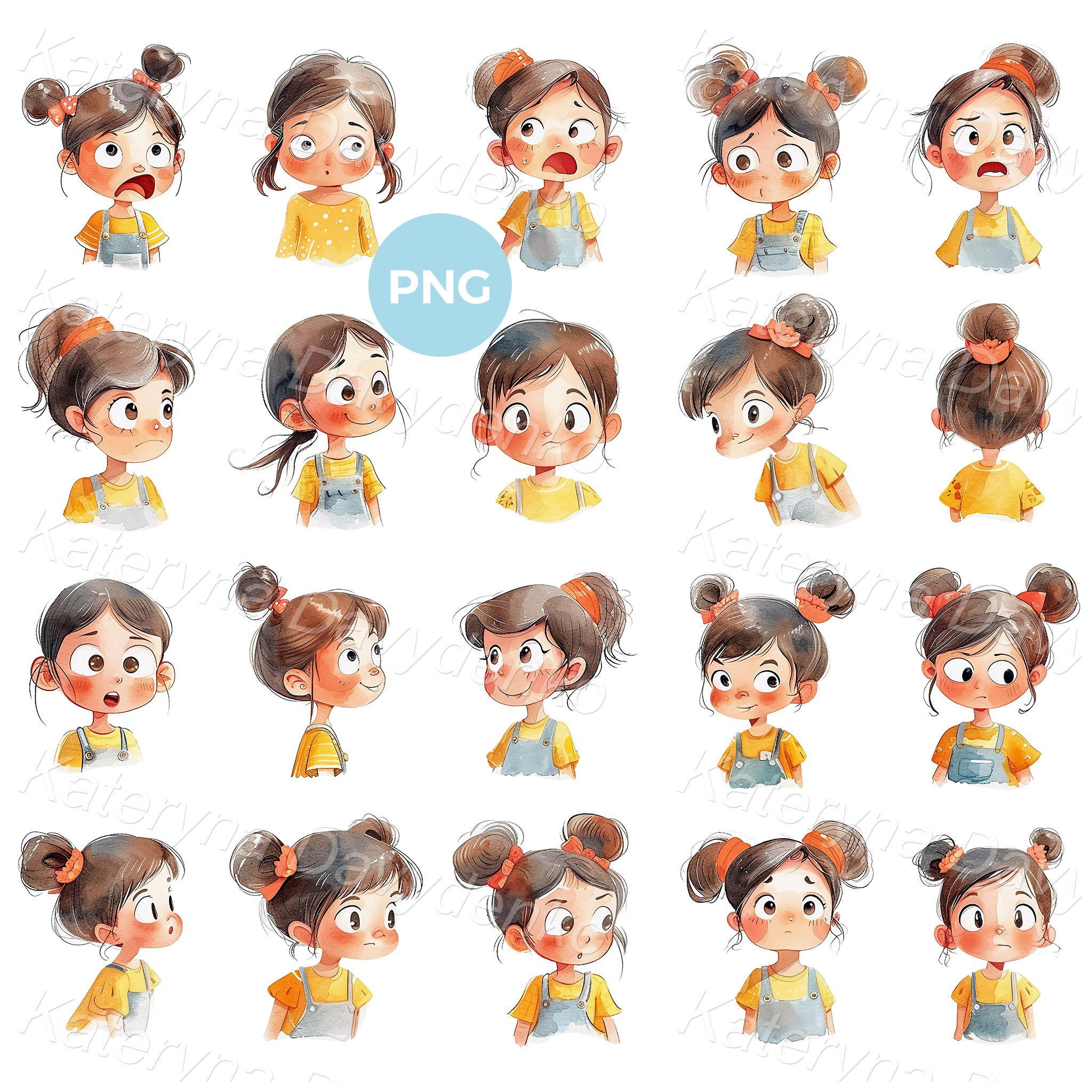 Collection of Face Expressions of Cute Little Cartoon Girl Clipart. Set ...