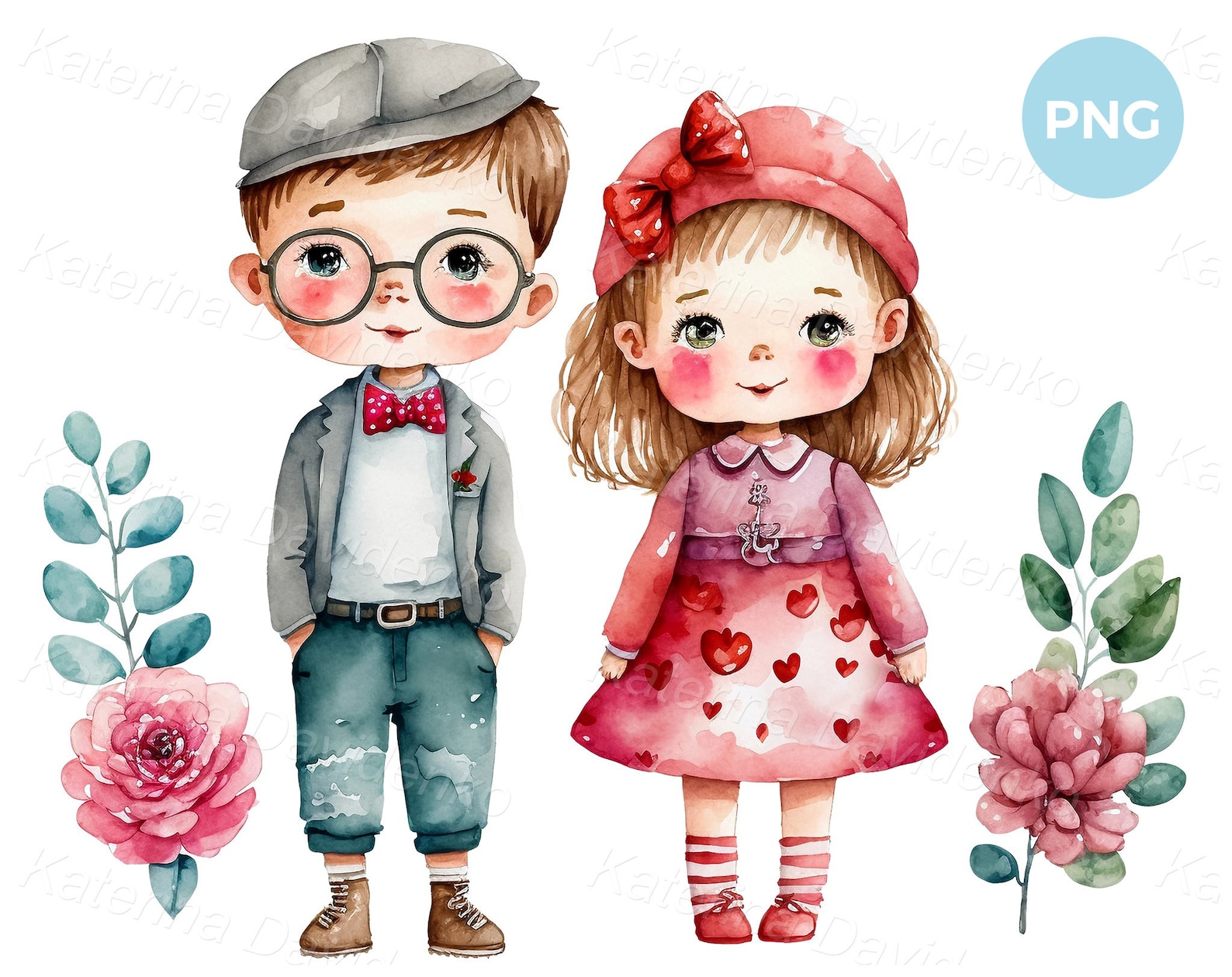 Cute Cartoon Watercolor Kids PNG Clipart, Boy and Girl Standing Together, Nursery Art, Little ...