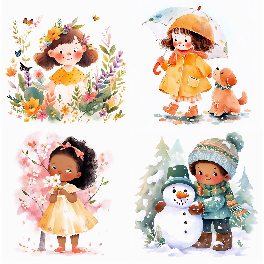 Four Season Cartoon Clipart Illustration, Set of Weathers Pictures ...