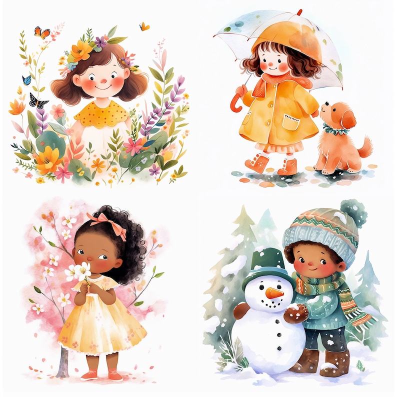 Four Season Cartoon Clipart Illustration, Set of Weathers Pictures ...