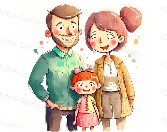 Family Clipart. Happy Cartoon Family With Child Near Their House ...