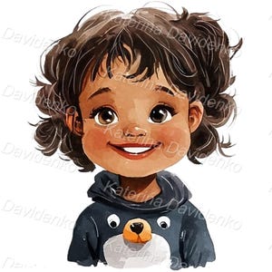 Collection of Watercolor Cartoon Happy Kids Faces Clipart, Smiling ...