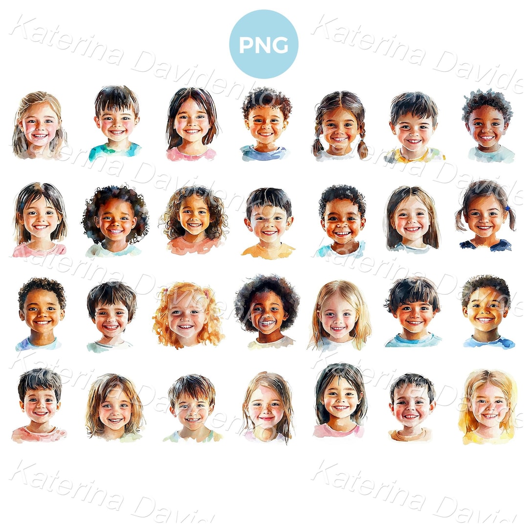 Collection of Realistic Happy Kids Heads Png Clipart. Isolated ...