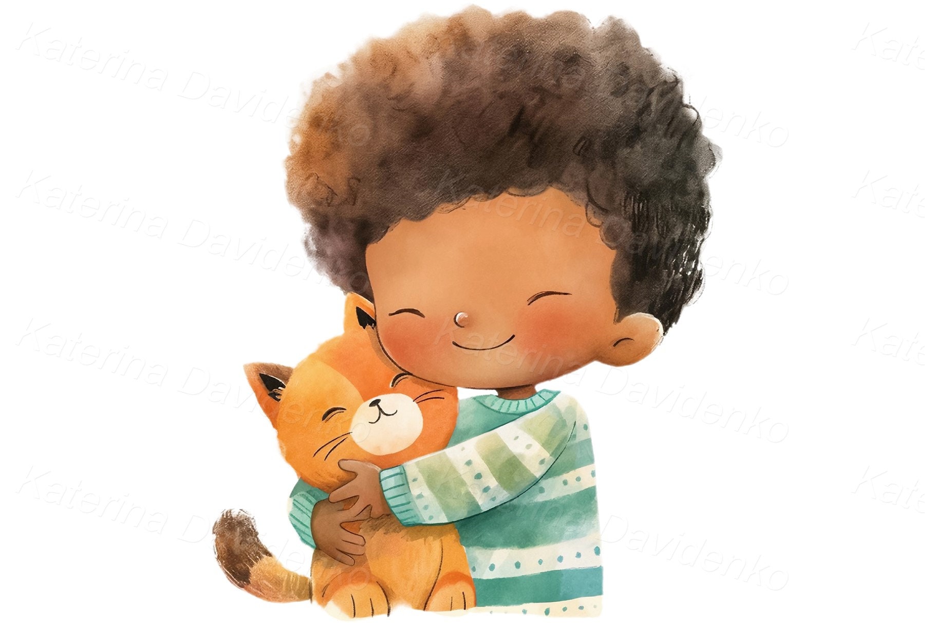 Cartoon Happy Children With Pets. Clipart Set. Cute Little Kids Hugging ...