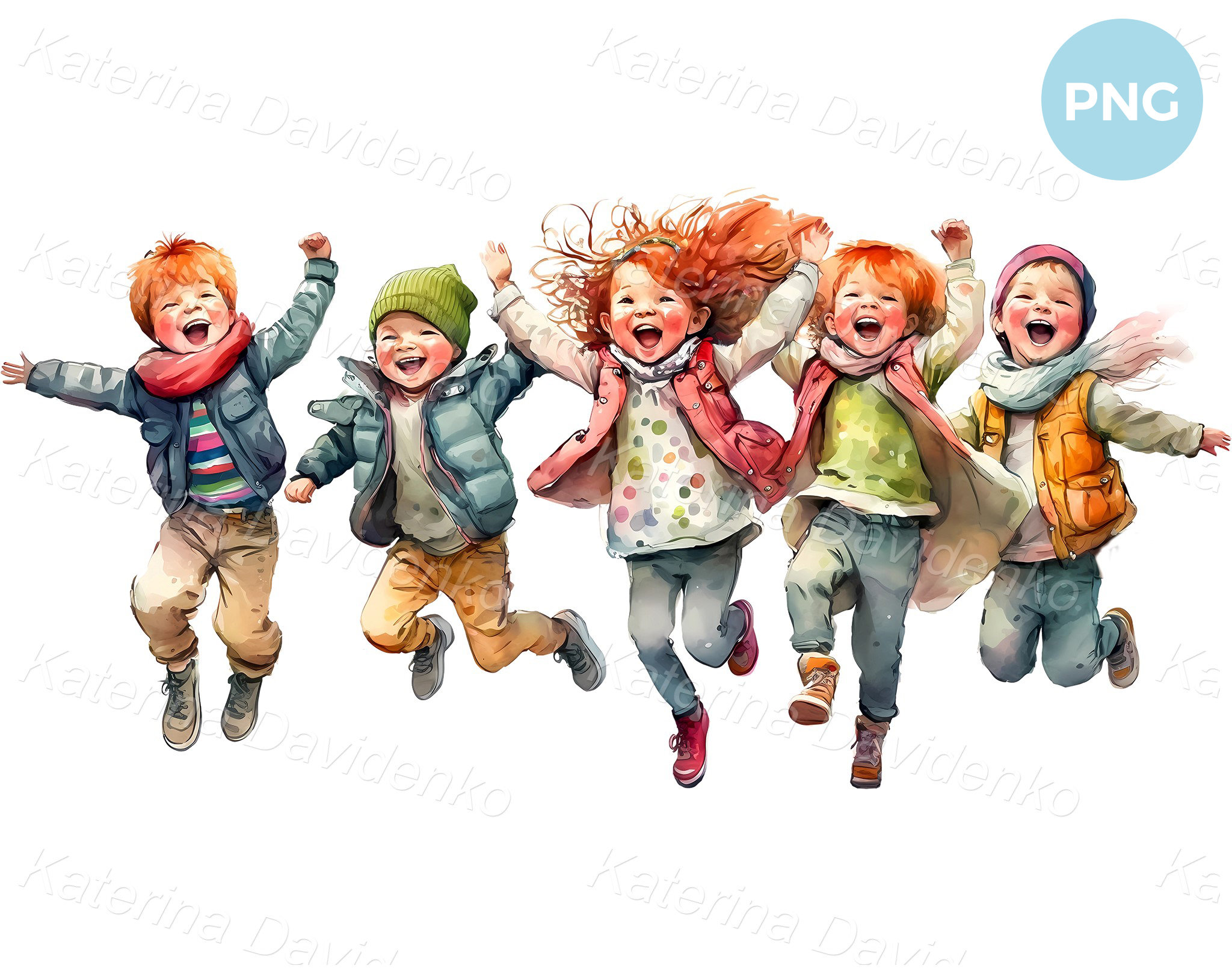 Watercolor Illustration of Cute Little Kids PNG Clipart. Many Children ...