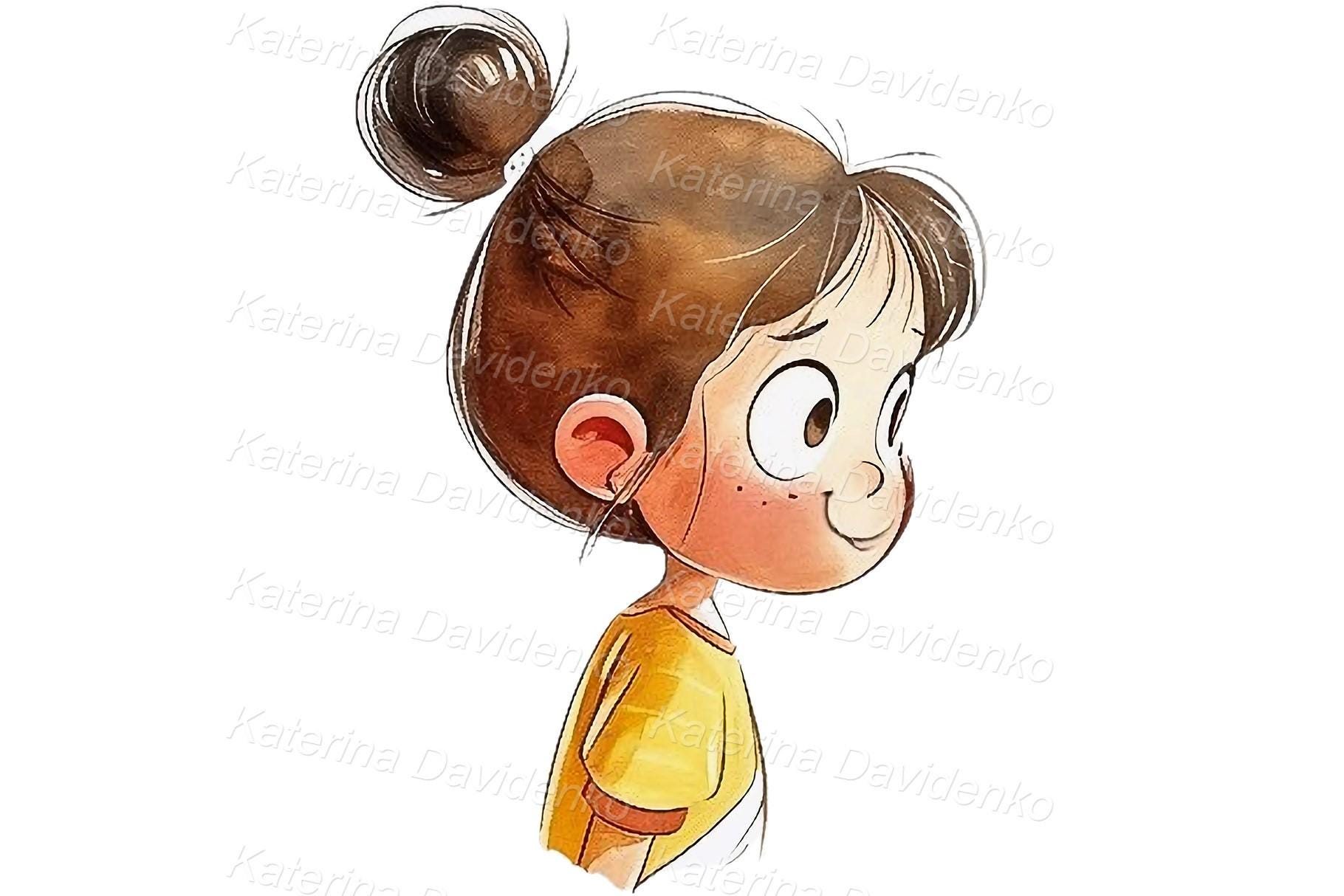 Kids Emotions PNG Clipart Set. Cartoon Little Girl With Different ...