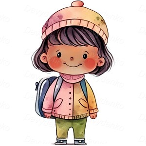 Set of Cute Cartoon Schoolkids With Backpack, Isolated Kids PNG Clipart ...