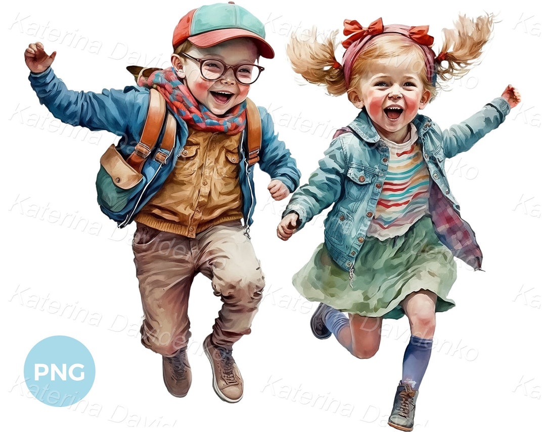 Watercolor Children Png Clipart. Happy Kids Running Together. Funny ...
