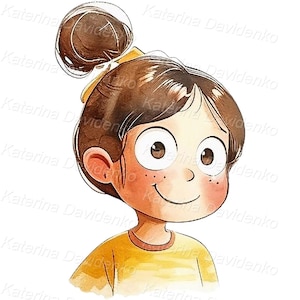 Kids Emotions PNG Clipart Set. Cartoon Little Girl With Different ...