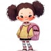 Set of Cartoon Multinational Schoolgirls With Backpacks. Cute Little ...