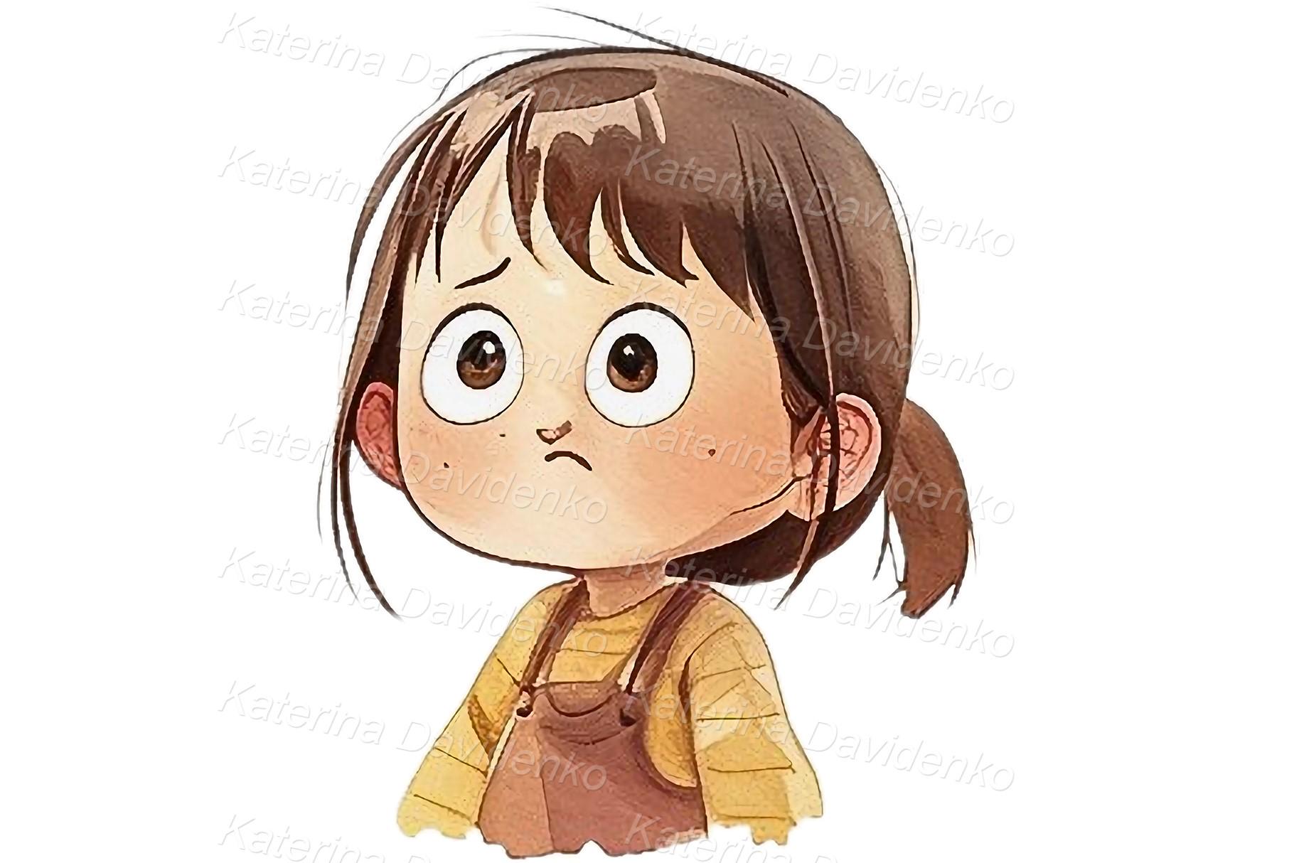 Cute Kids Emotions PNG Clipart Set. Cartoon Girl With Different Facial ...