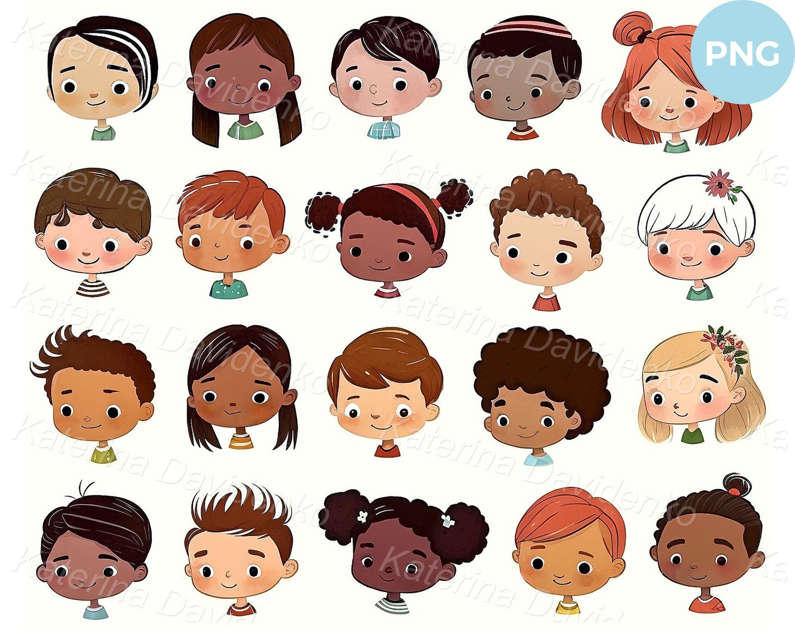 Cartoon Smiling Kids Faces PNG Clipart, Multinational Happy Little ...