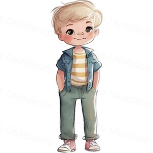 Funny Cartoon Little Multinational Kids in Different Casual Summer ...