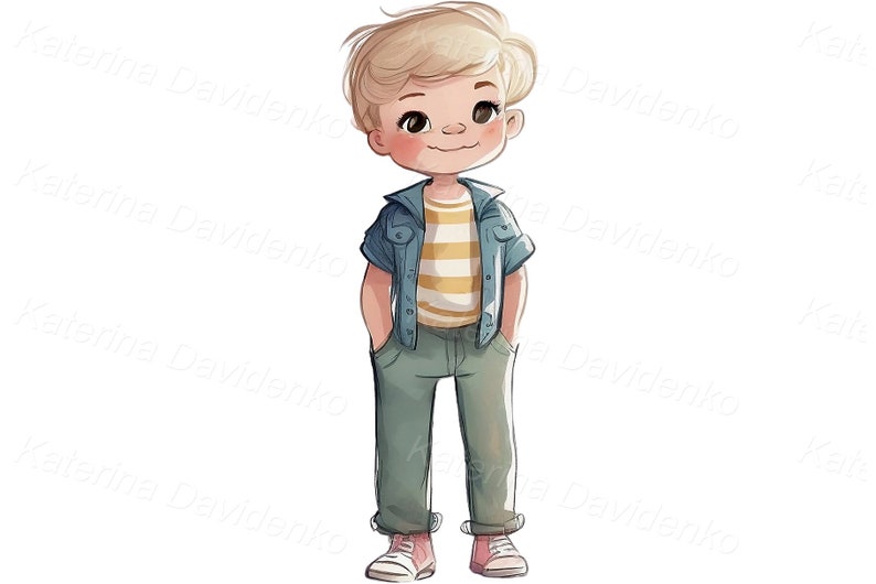 Funny Cartoon Little Multinational Kids in Different Casual Summer ...
