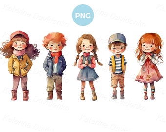 Cartoon Happy Little Kids PNG Clipart. Cute Girls and Boys - Etsy