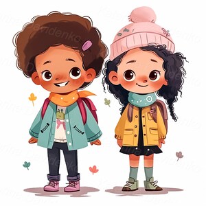 Watercolor Cartoon School Kids With Books. Children PNG Cliparts. Kids ...