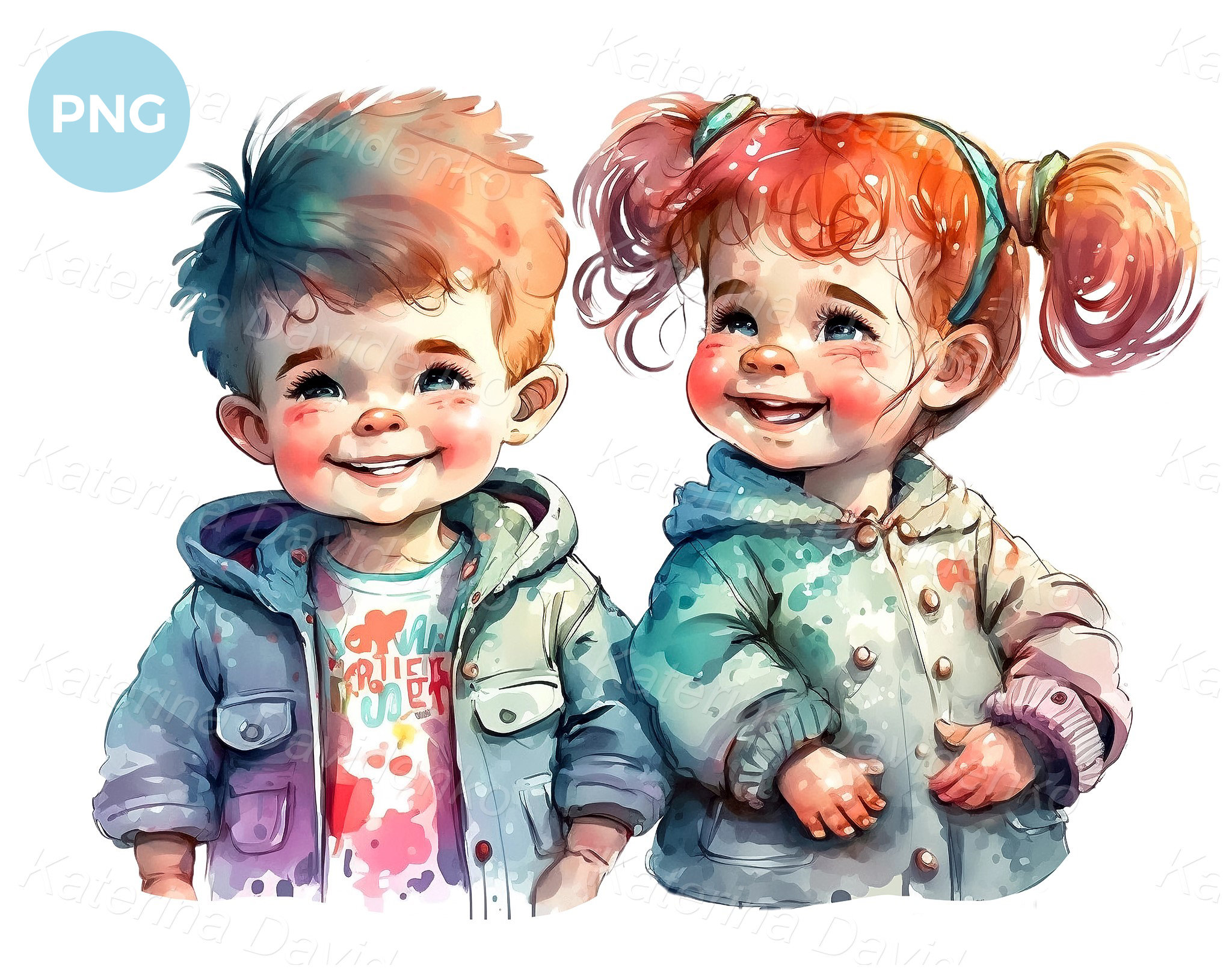 Watercolor Painting of Happy Laughing Little Kids, Boy and Girl, PNG ...