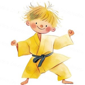 Martial Arts. Cartoon Karate Boy in Yellow Kimono. Kid Kung Fu PNG ...