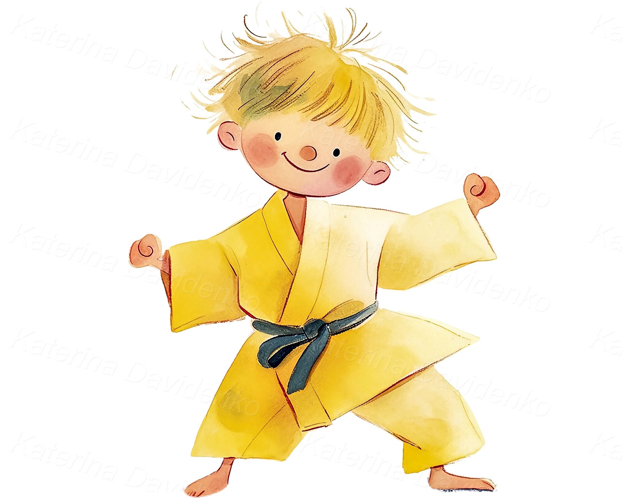Martial Arts. Cartoon Karate Boy in Yellow Kimono. Kid Kung Fu PNG ...