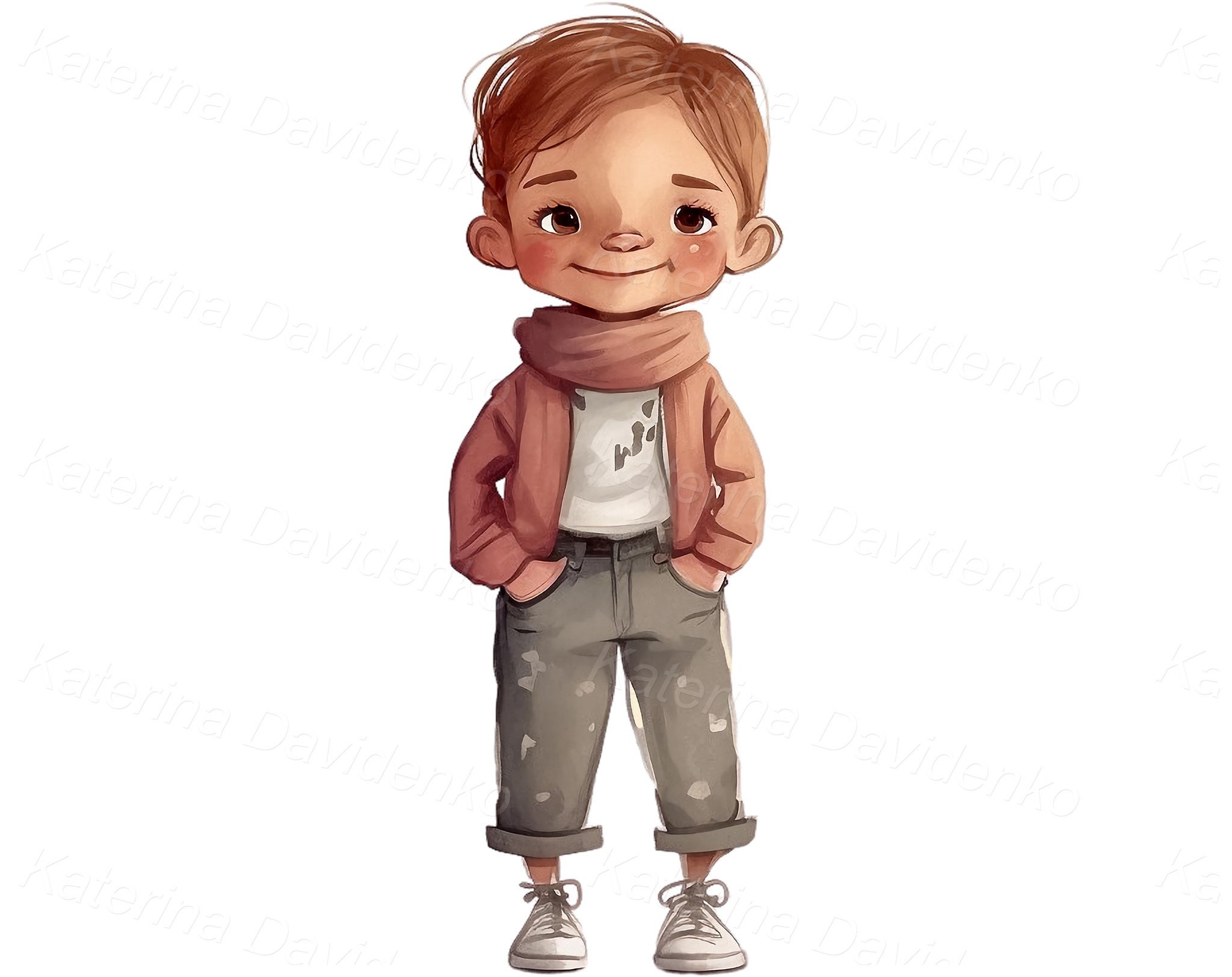 Set of Cute Cartoon Little Kids in Autumn Casual Clothes Standing in a ...
