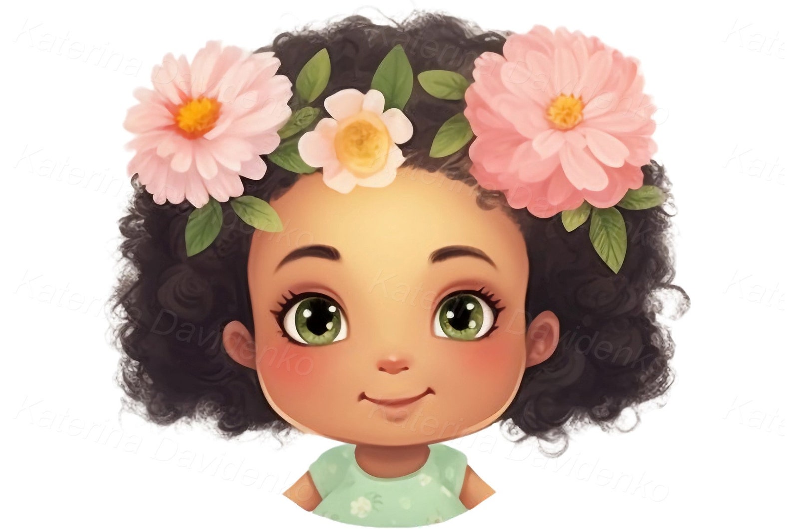 Set of Happy Children Faces, Cartoon Little Girls, Kids PNG Clipart ...