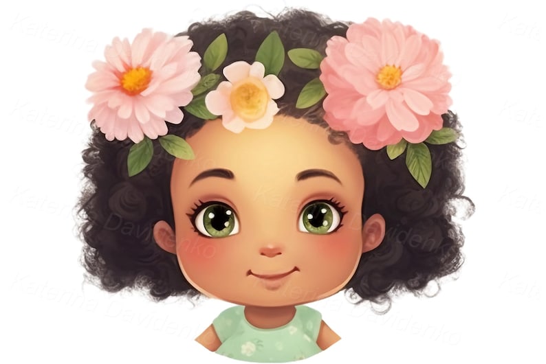 Set of Happy Children Faces, Cartoon Little Girls, Kids PNG Clipart ...