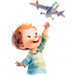 Cartoon Children Doing Different Outdoors Activities, Watercolor ...