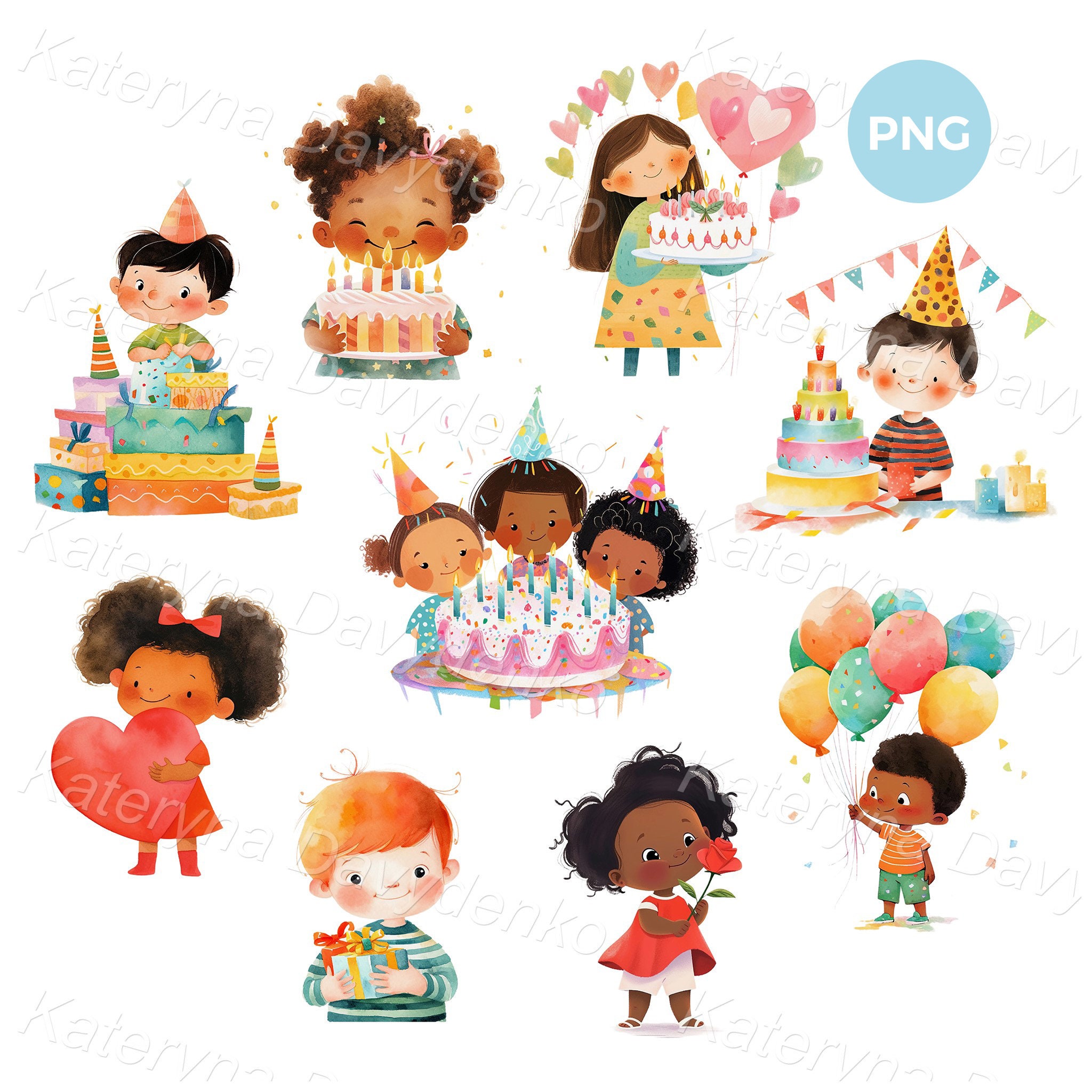 Cute Cartoon Kids Birthday Party Isolated Clipart Set. Happy Little ...