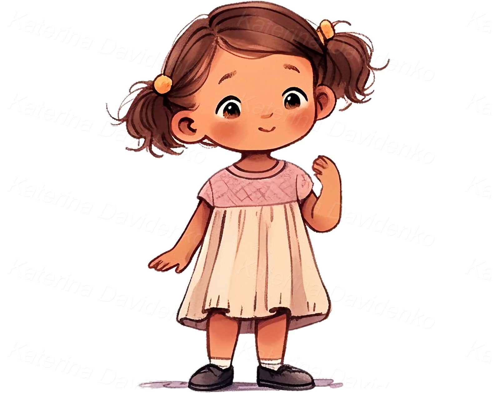 Set of Cartoon Multinational Schoolgirls With Backpacks. Cute Little ...