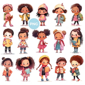 Cartoon Clipart Set of School Kids With Backpacks, Boys and Girls in ...