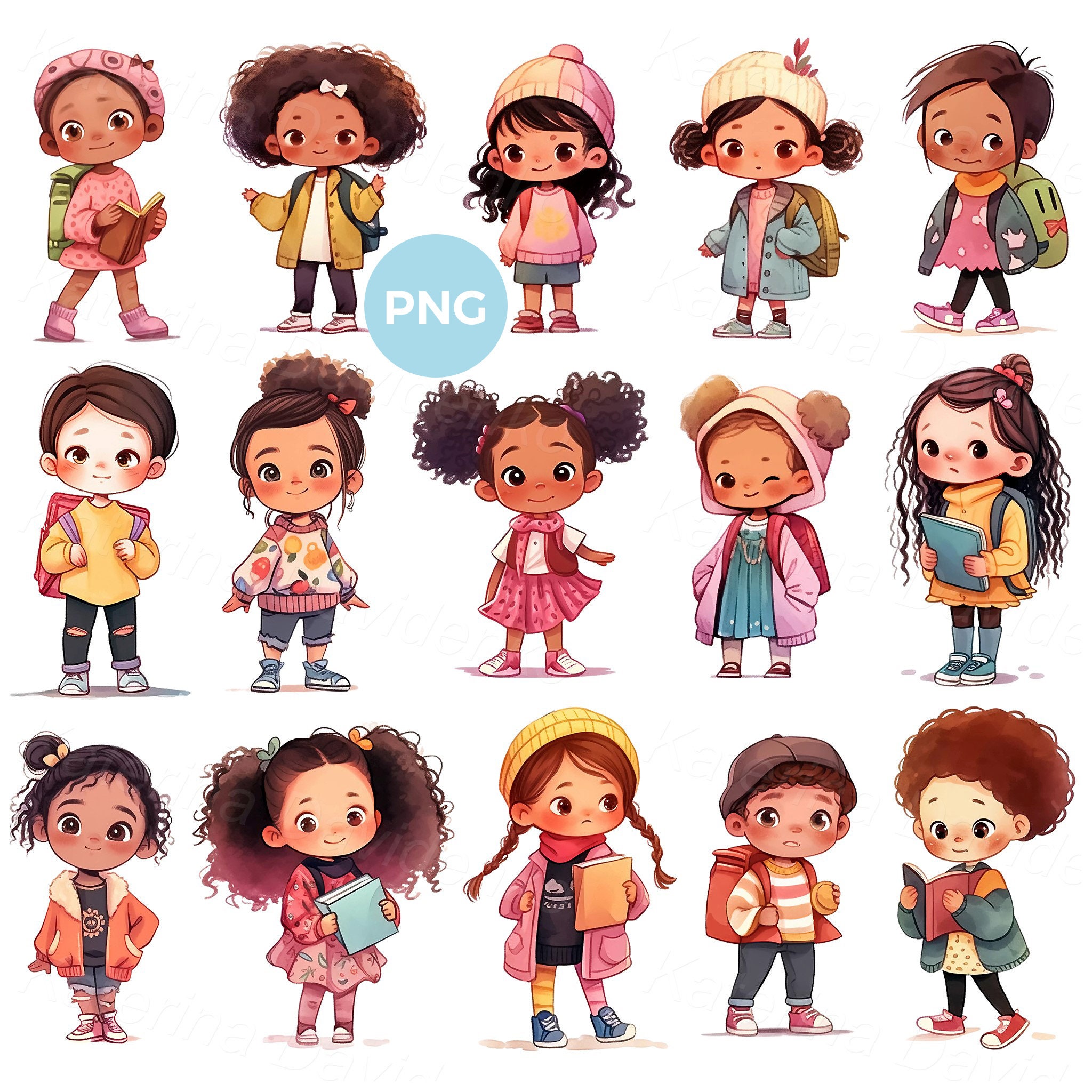 Cartoon Clipart Set of School Kids With Backpacks, Boys and Girls in ...